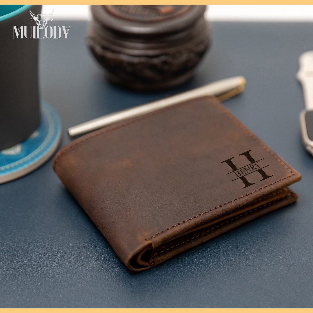 Personalized Leather RFID Wallet, Engraved Genuine Leather Custom ...