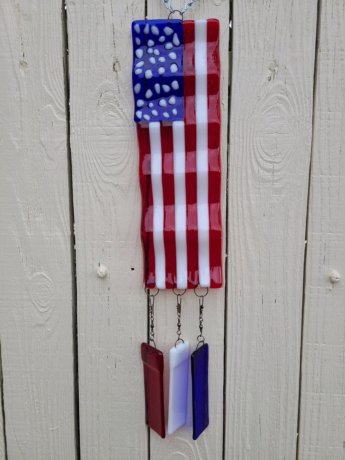 American Flag Windchime, Suncatcher, Stained Glass, Fused Glass ...