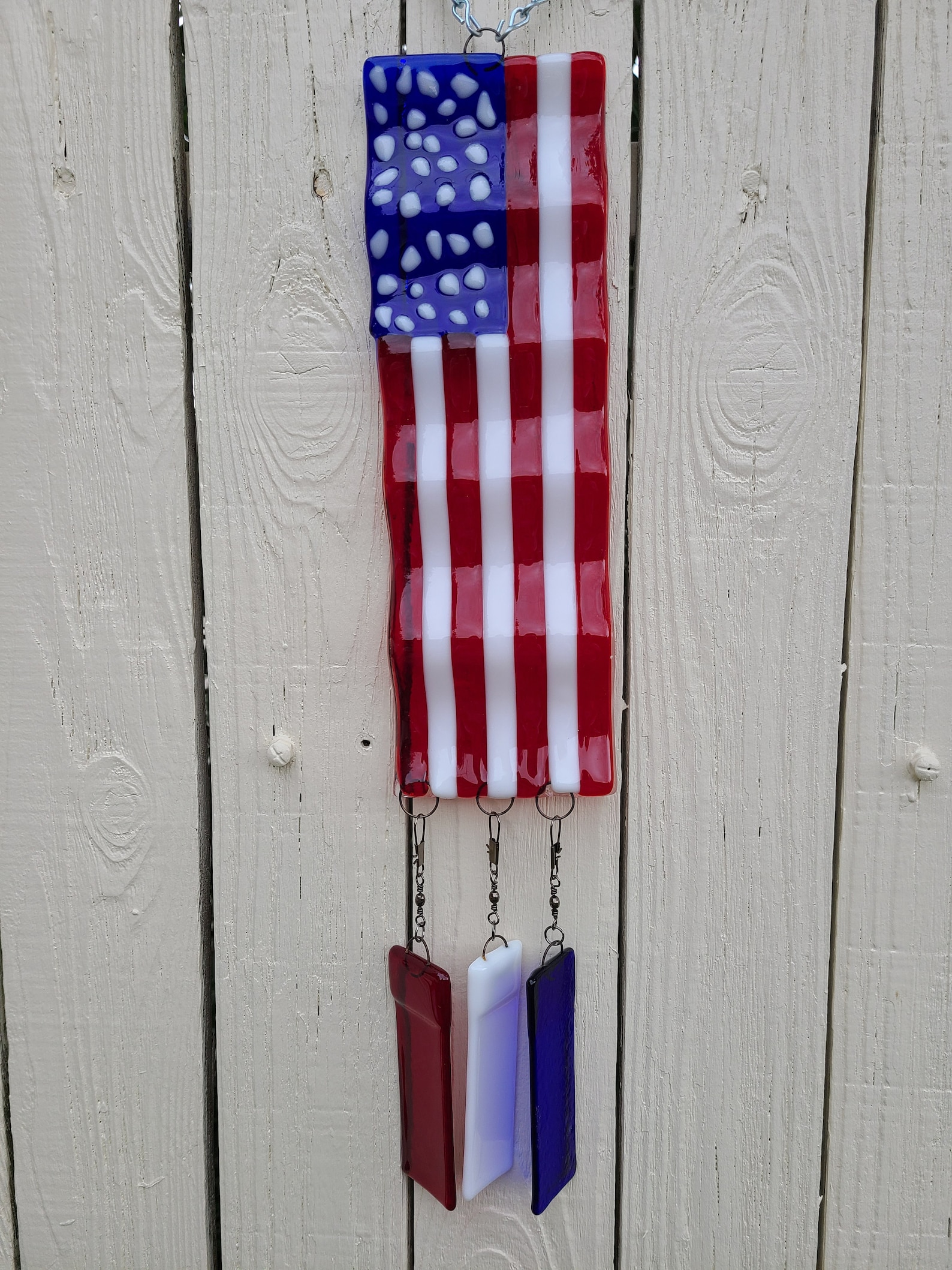 American Flag Windchime, Suncatcher, Stained Glass, Fused Glass ...