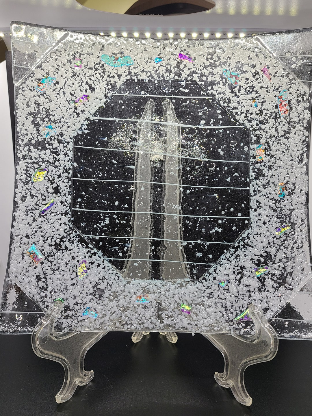 Plate, Serving Platter, Celebration Plate, White Stringer and Iridized ...