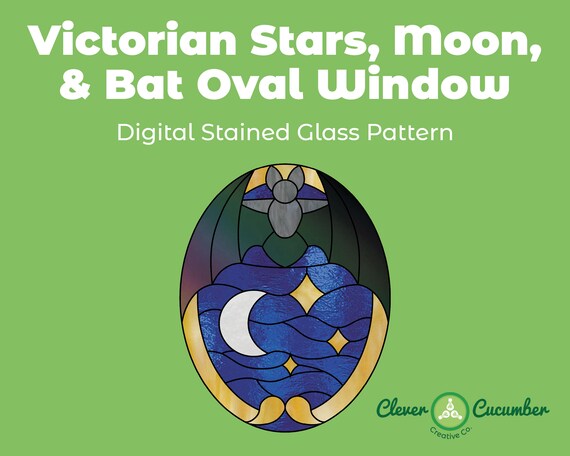 Victorian Gothic Bat Moon and Stars Oval Stained Glass Pattern - Etsy