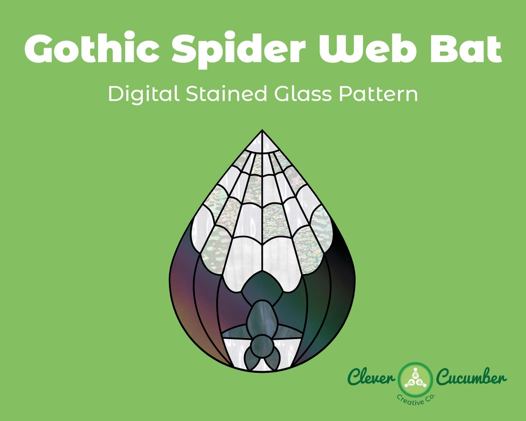 Victorian Gothic Bat Spider Web Tear Drop Stained Glass Pattern ...