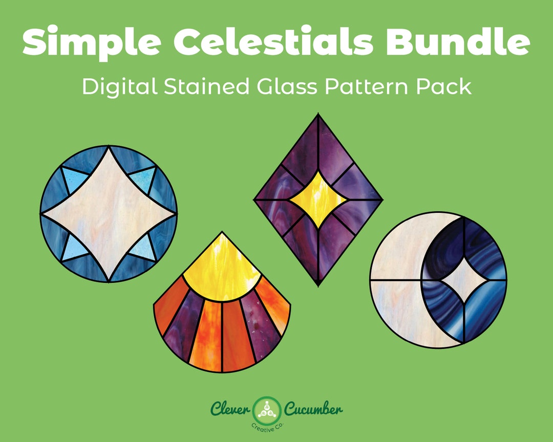 Simple Celestials Sun Moon Star Minimalist Stained Glass Pattern Pack ...