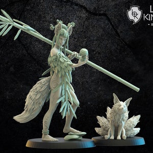 Mori Elves Hanako Kitsune Druid and Baby Kyubi by Lost Kingdoms - Etsy