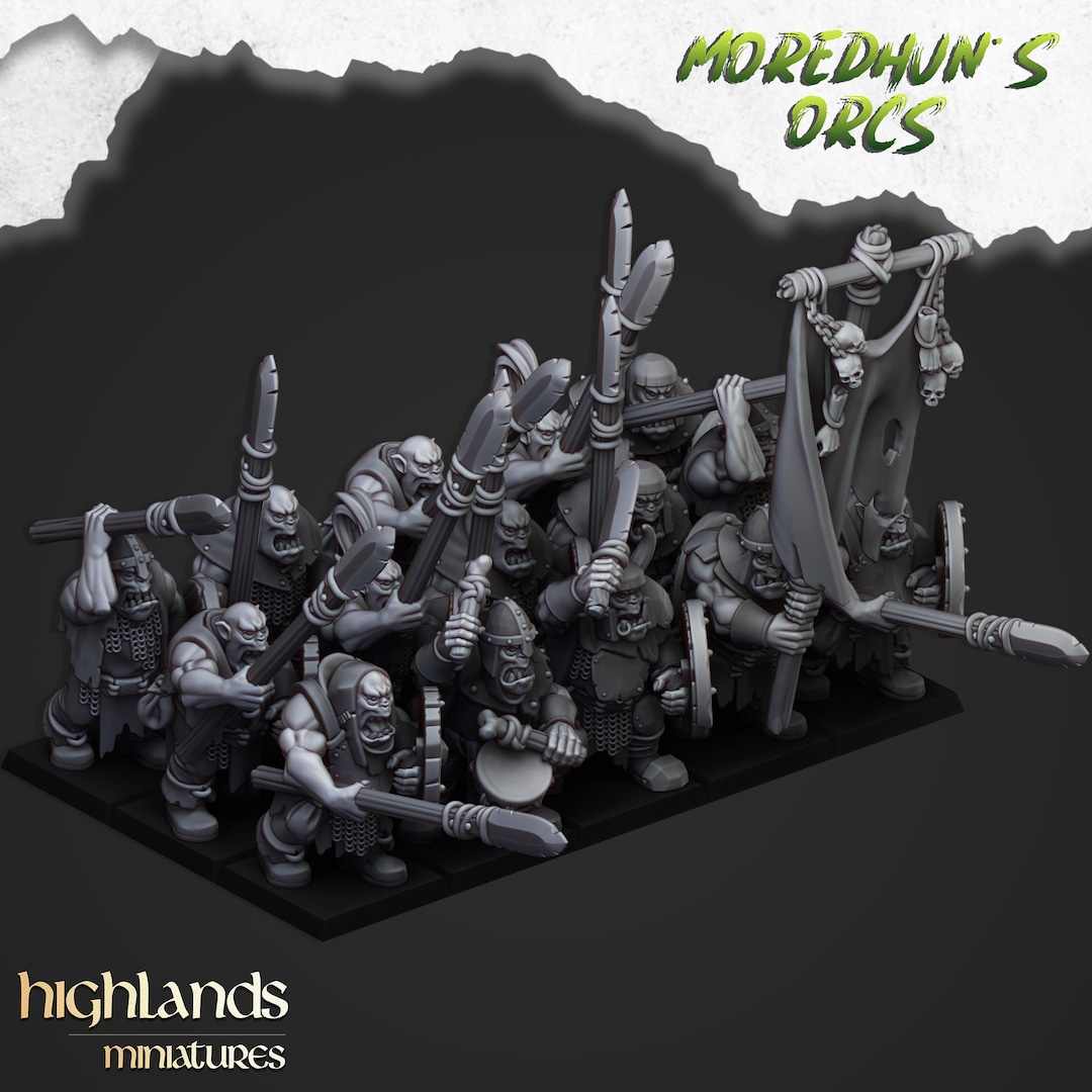 Moredhun's Orcs - Orc Warriors With Spears Unit by Highlands Miniatures ...
