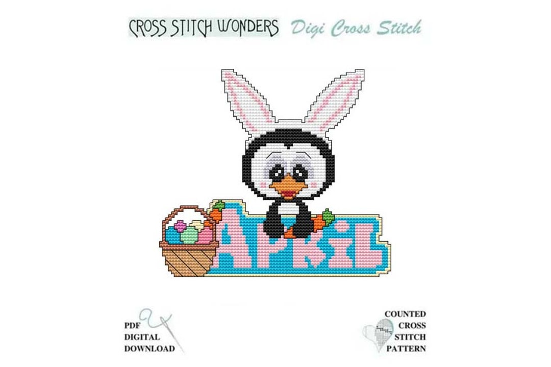 April Penguin Monthly Easter Bunny Rabbit Egg Holiday Seasonal Counted ...
