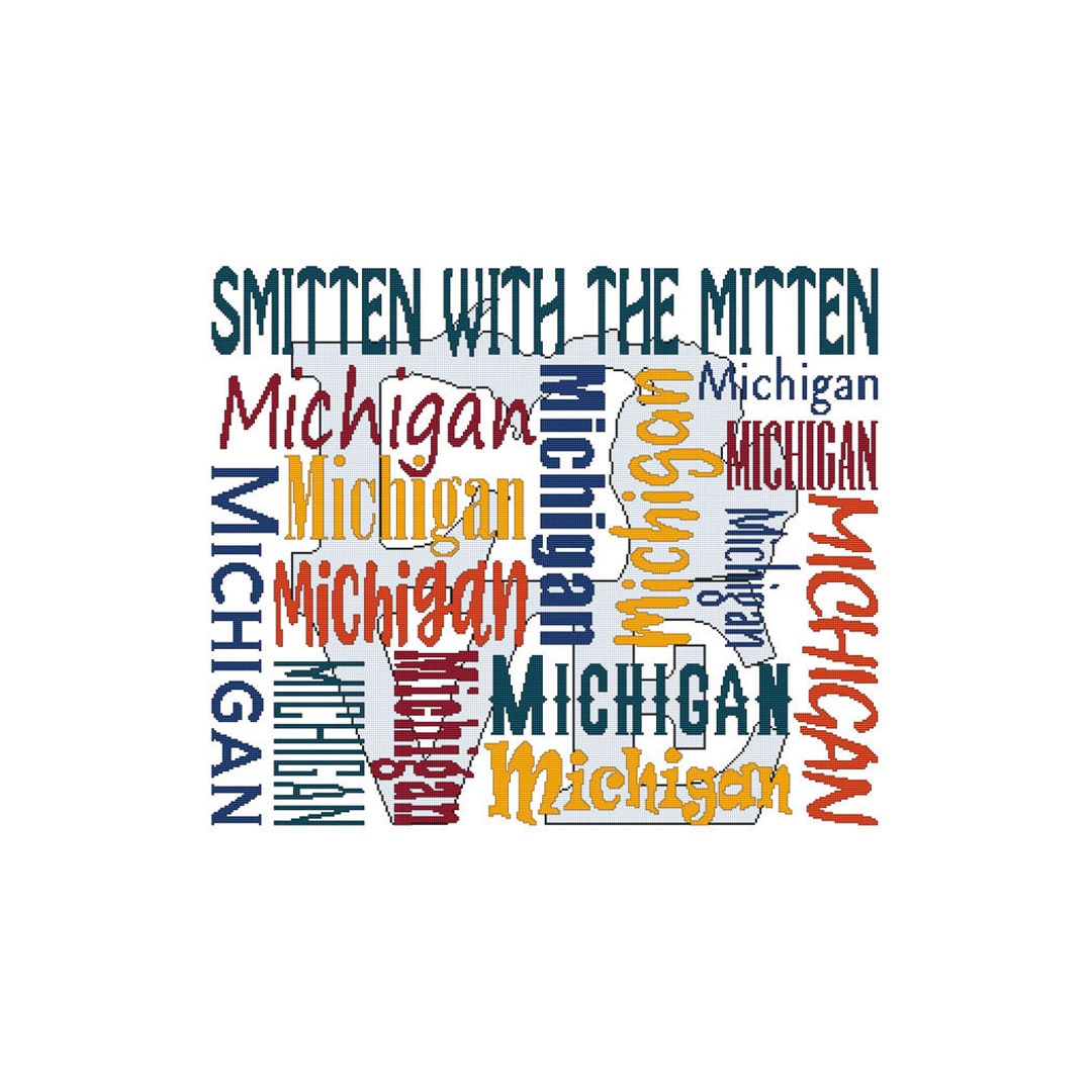 Smitten With the Mitten, Michigan, Map, Love, Counted Cross Stitch, PDF ...