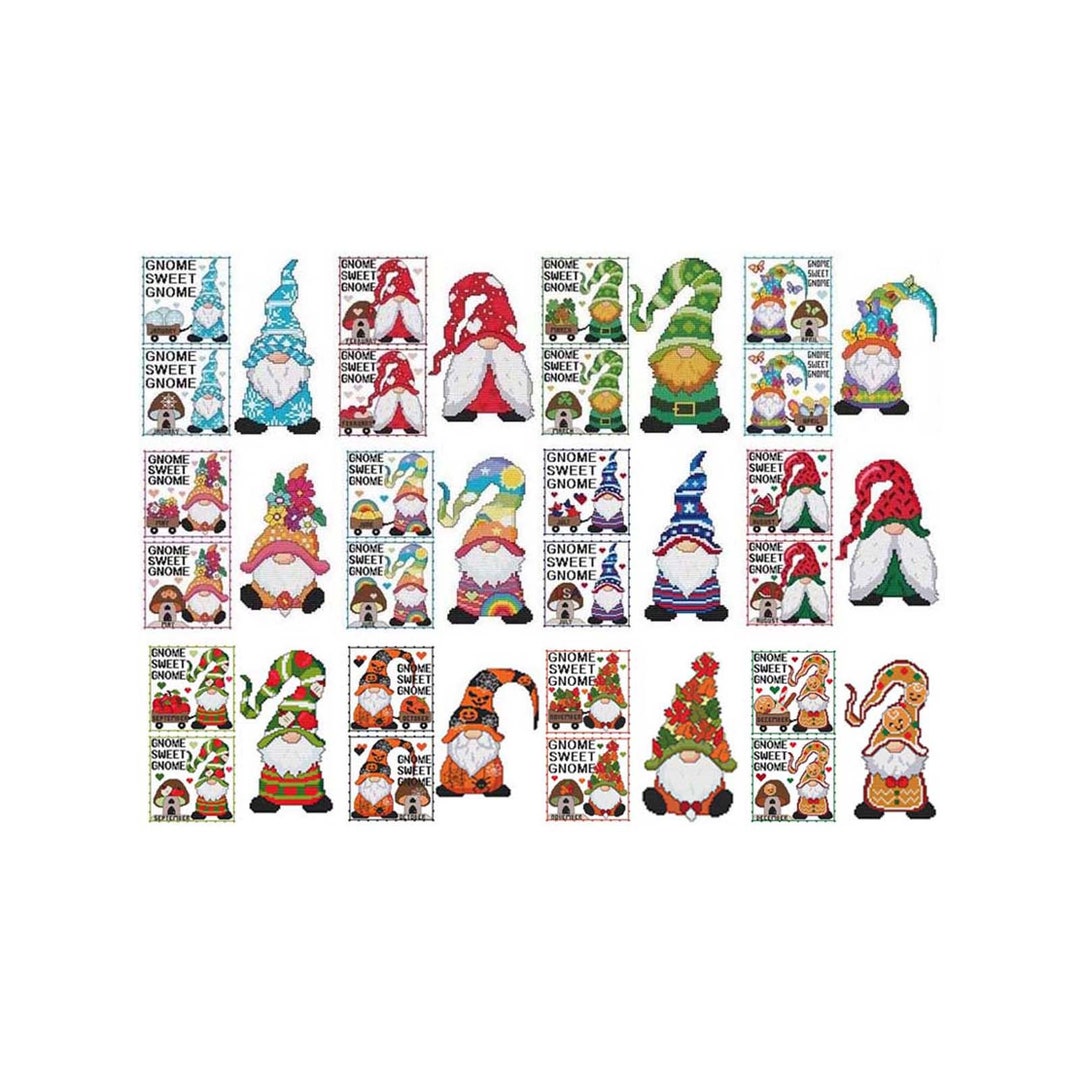 A YEAR OF GNOMES, Combo, 12 Designs, Sweet, Home, Monthly, Holiday ...