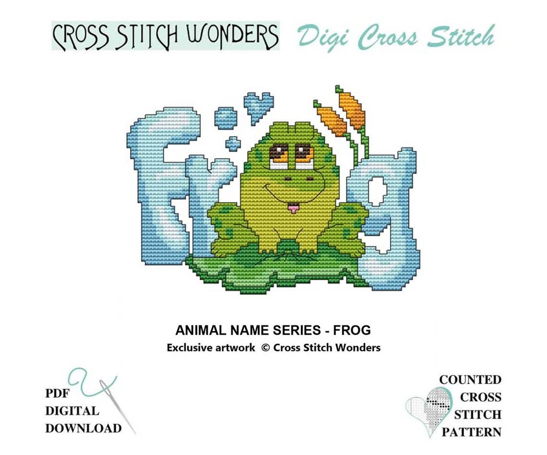 FROG, Animal Name Series, Counted Cross Stitch, Animal, Word, Cross ...
