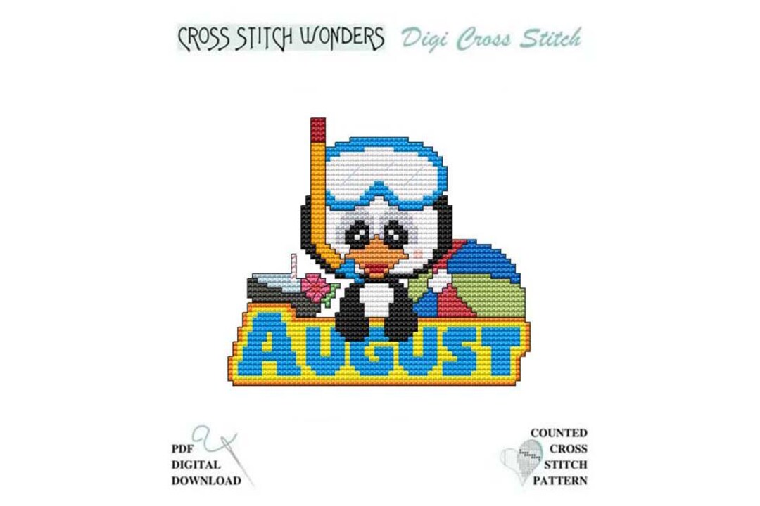AUGUST Penguin Monthly Summer Beach Ball Snorkel Drink Seasonal Counted ...