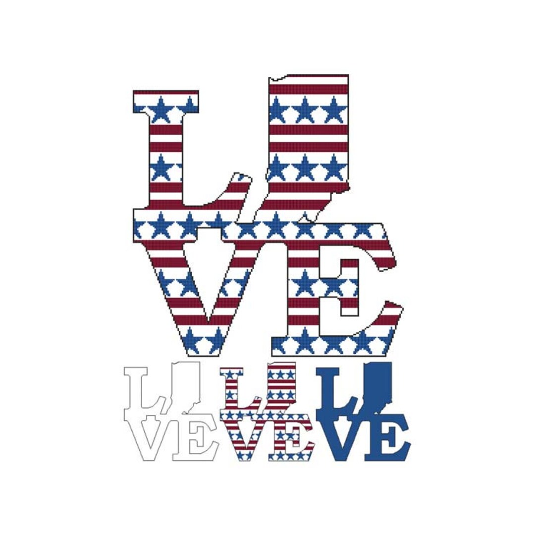 INDIANA ~ Patriotic State Love Map ~ Counted Cross Stitch PDF Pattern ...