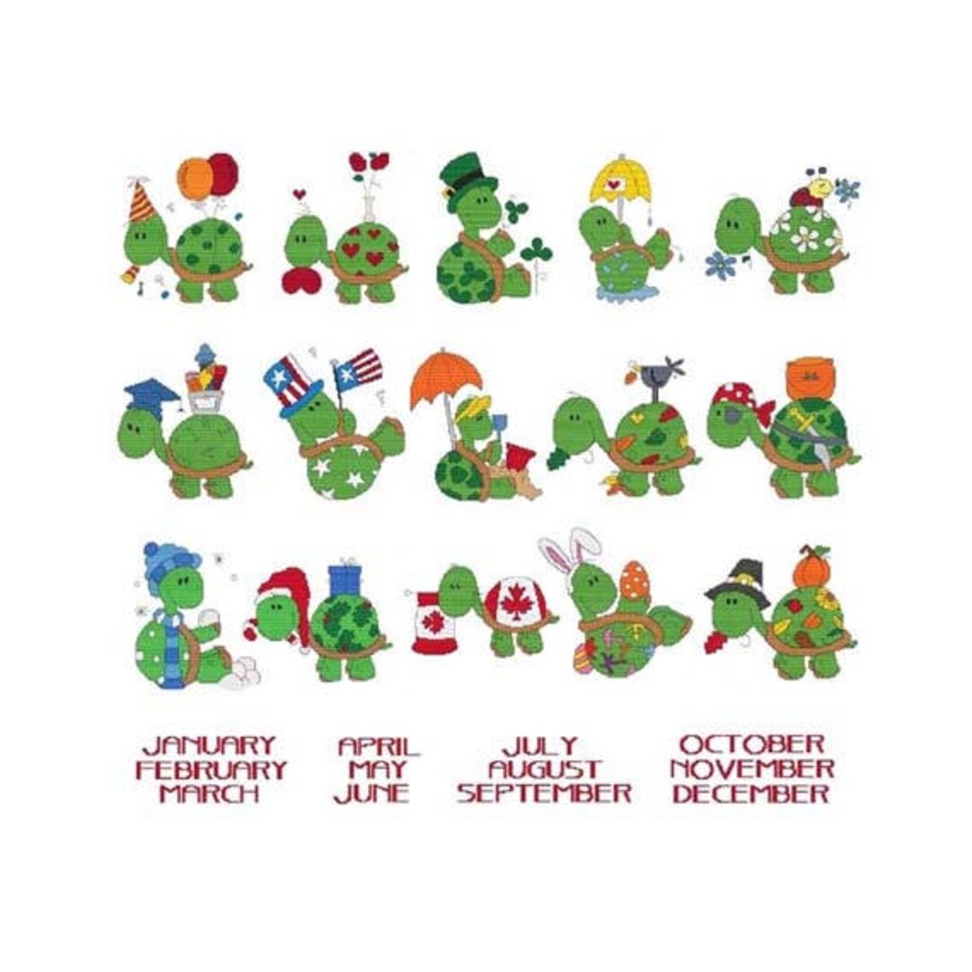 Monthly Calendar Turtles Combo Counted Cross Stitch PDF Pattern - Etsy