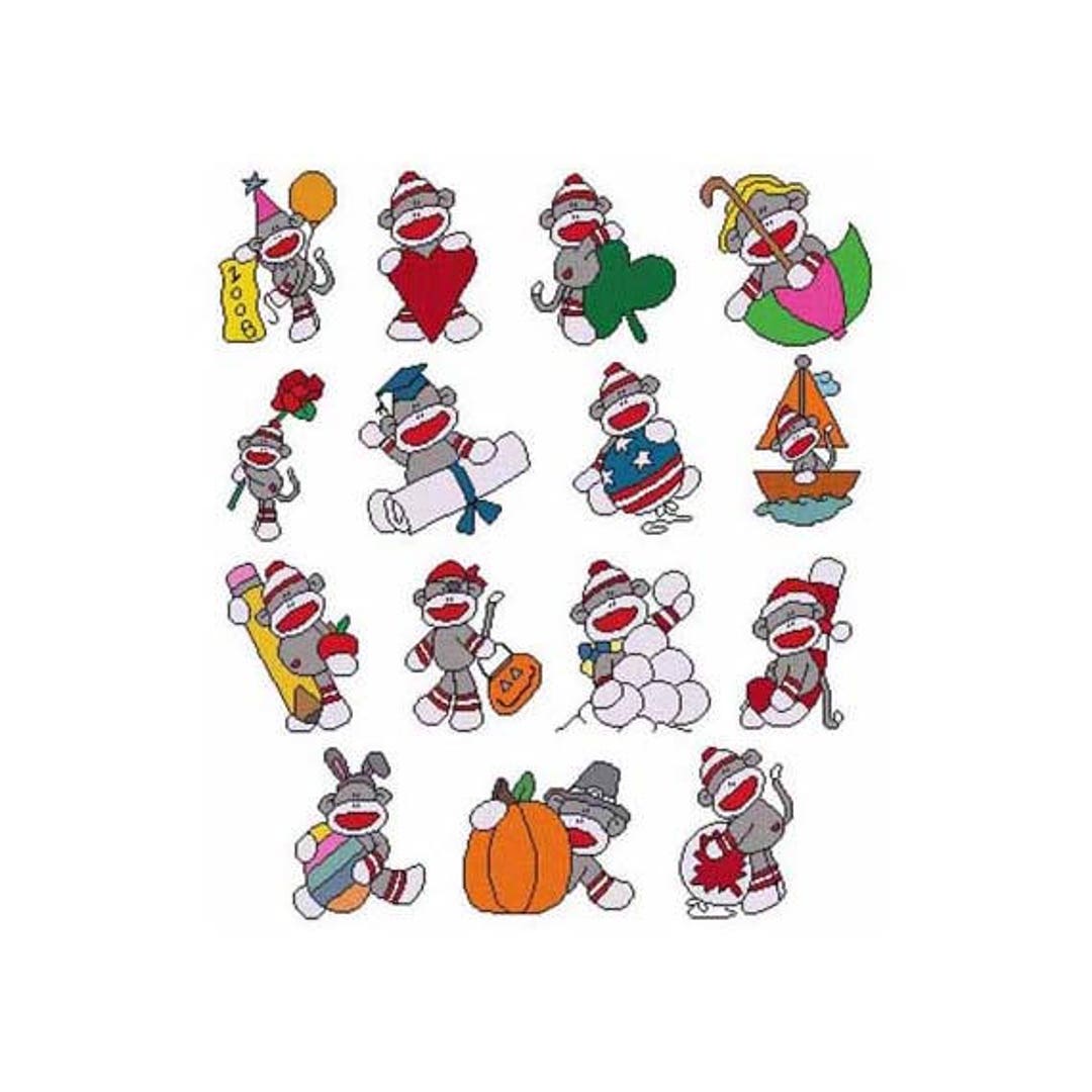 Monthly / Calendar Sock Monkey Combo Counted Cross Stitch PDF Pattern ...