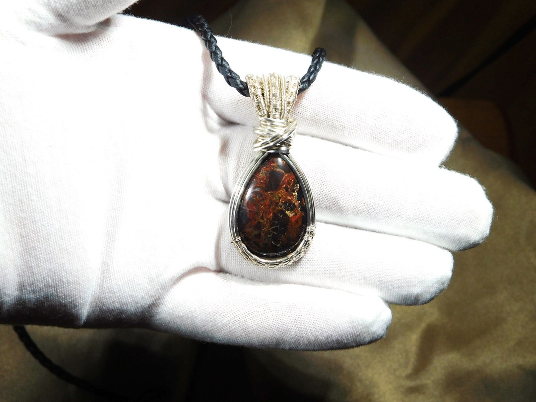 Wire Wrapped Blood Jasper, Silver Craft Wire, With Black 18 Inch ...