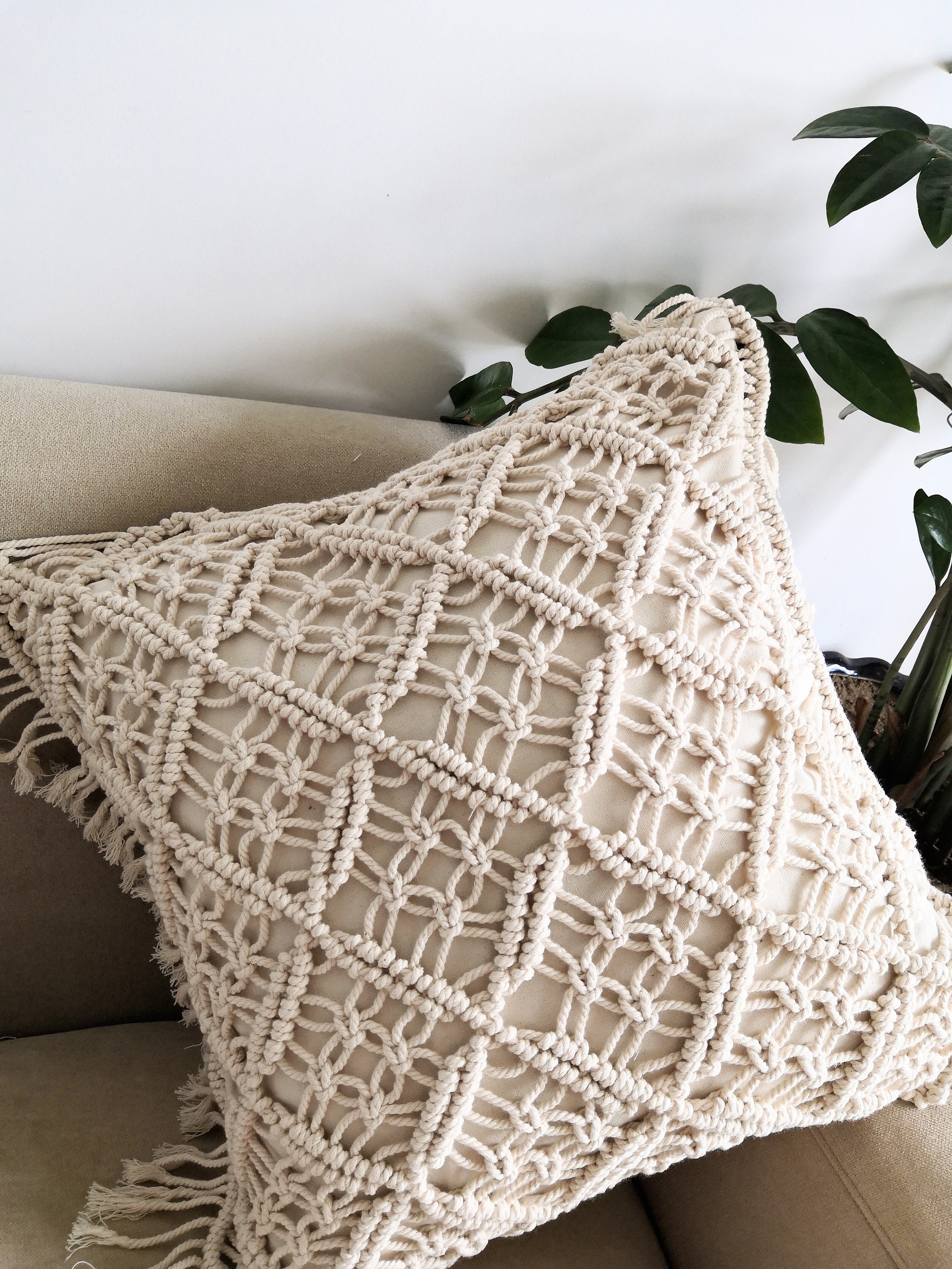 Macramé Pillow Cover Boho Cushion Cover 100% Cotton Wedding - Etsy