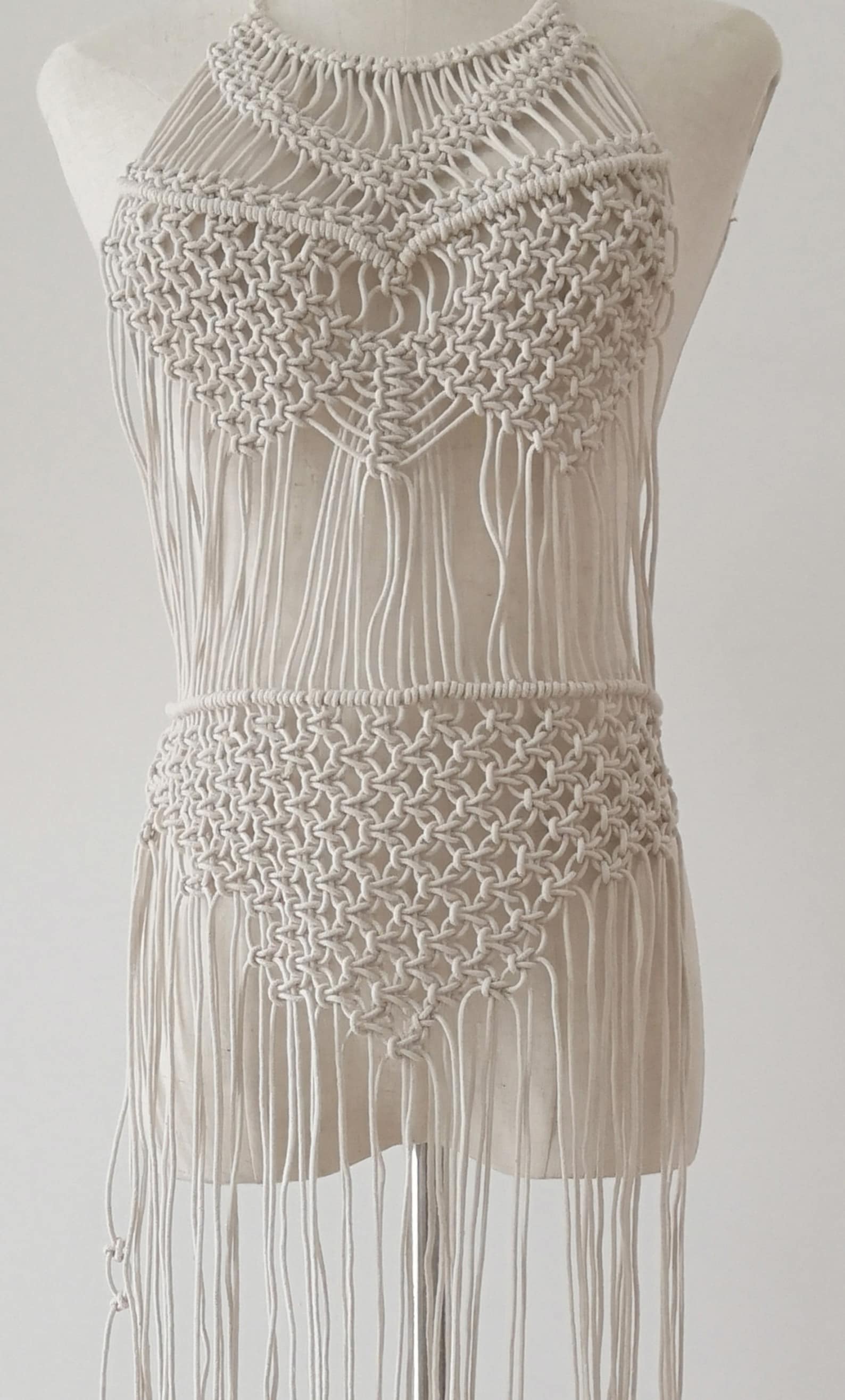 Macrame Dress Hand Made-long Fringe Sleeveless Boho Chic - Etsy