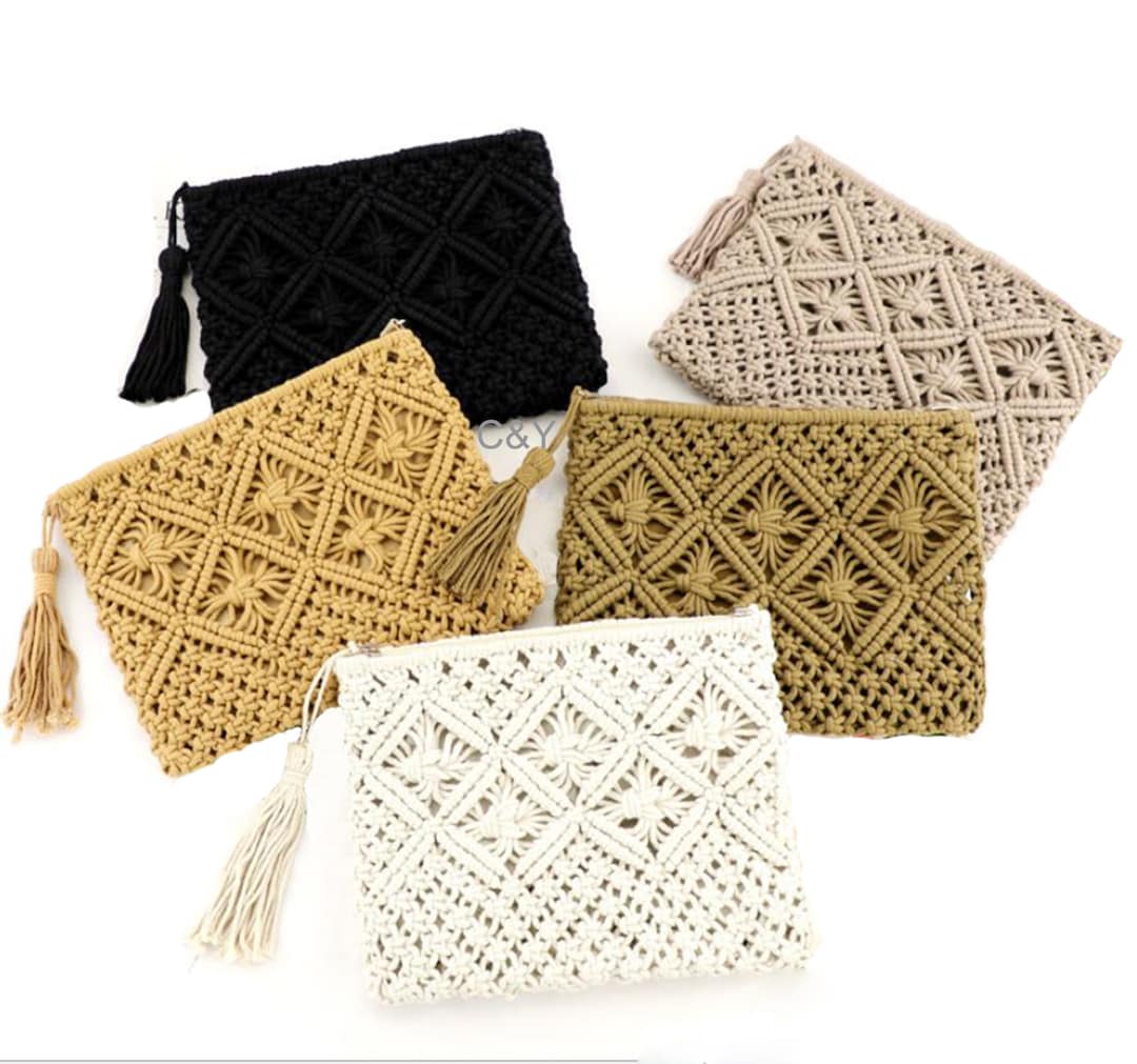 Macrame Clutch Bag,boho Macrame Bag,macrame Handmade Purse,inner Zipper ...