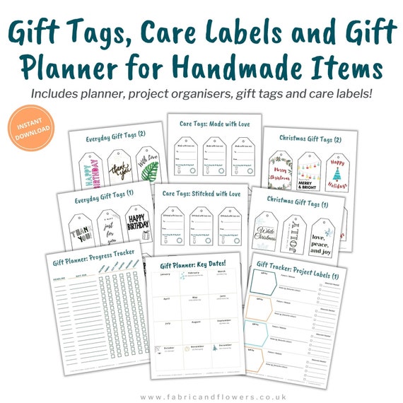 Printable Gift Tags Care Labels Gift Planner Hang Tags - Etsy