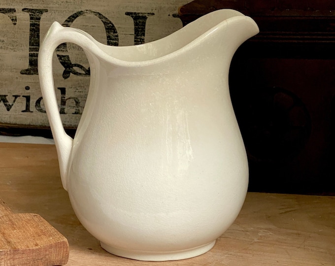 Antique White Ironstone Pottery Pitcher Milk Jug Light Tea Staining - Etsy