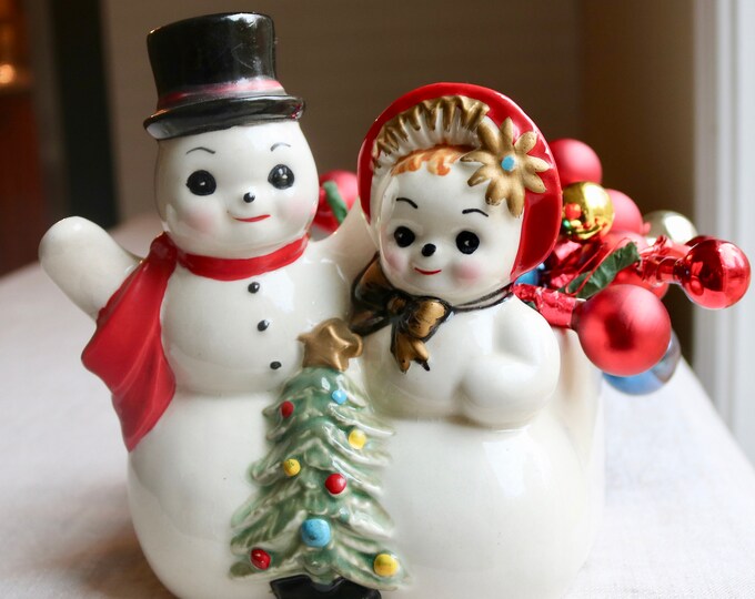 Vintage Christmas Snowman Couple Planter Mr & Mrs First Christmas ...