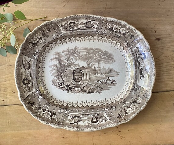 Antique 19th Century Brown Ironstone Transferware Platter - Etsy