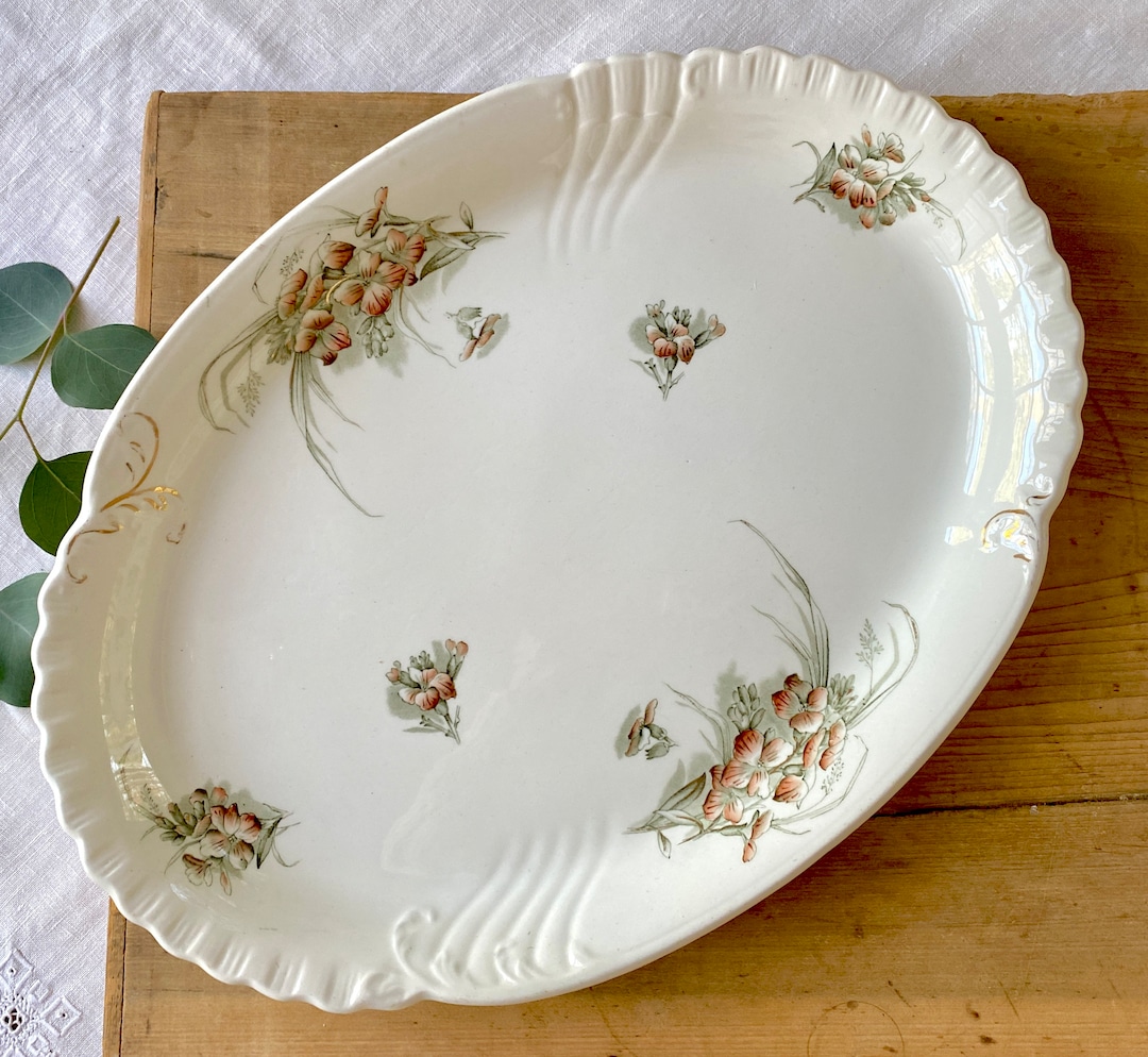 Antique John Edwards Ironstone Transferware WALLFLOWER Oval Platter ...