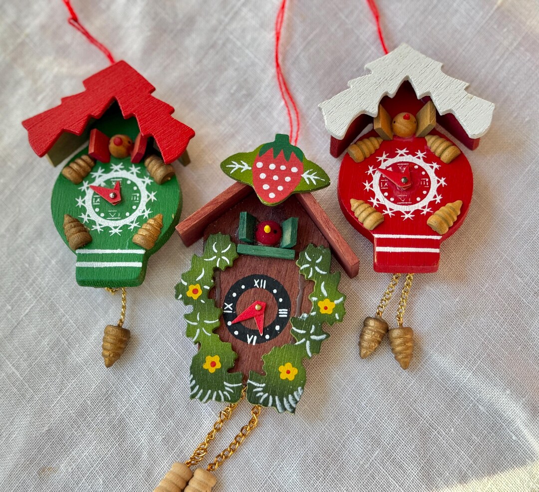 Vintage Cuckoo Clock Wood Christmas Ornaments Set of 3 - Etsy