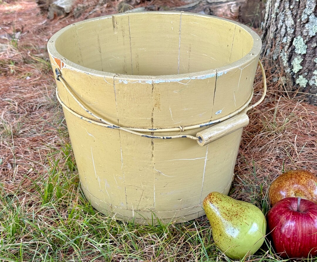 Antique Primitive Yellow Old Staved Wood Bucket Harvest Rustic ...