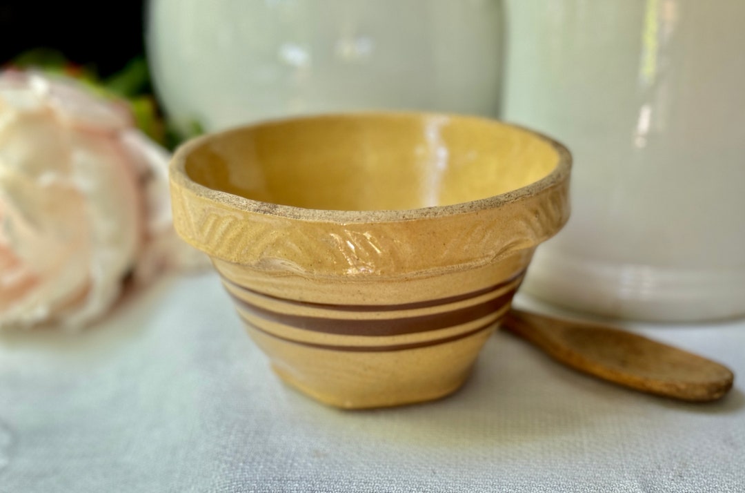 Vintage Mini Mixing Bowl Yellow Ware Yelloware Brown Bands Prep Bowl ...