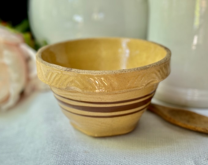 Vintage Mini Mixing Bowl Yellow Ware Yellowware Brown Bands Prep Bowl ...