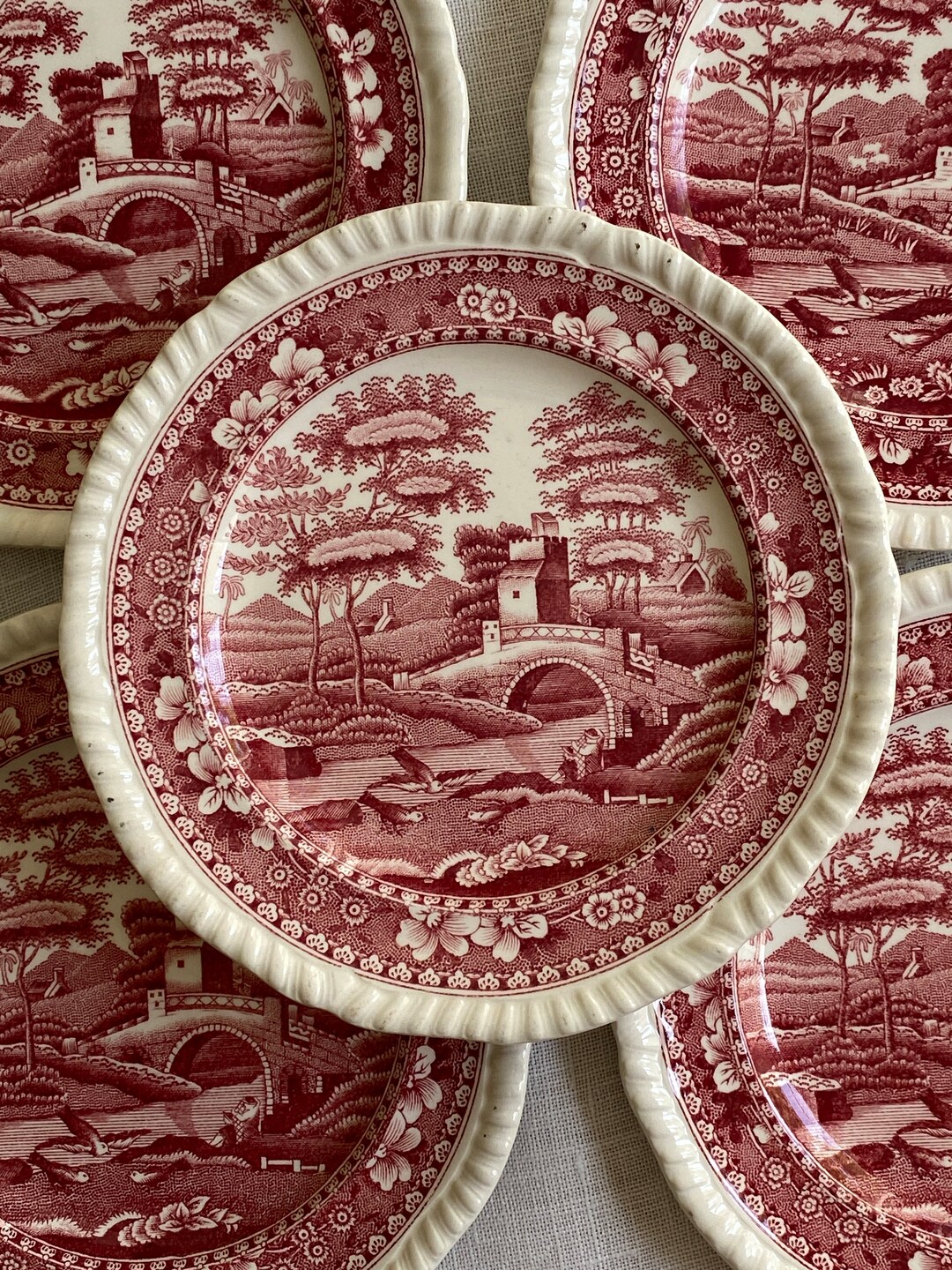 Vintage Copeland Spodes Tower Pink Red Small Bread & Butter Plate Set ...
