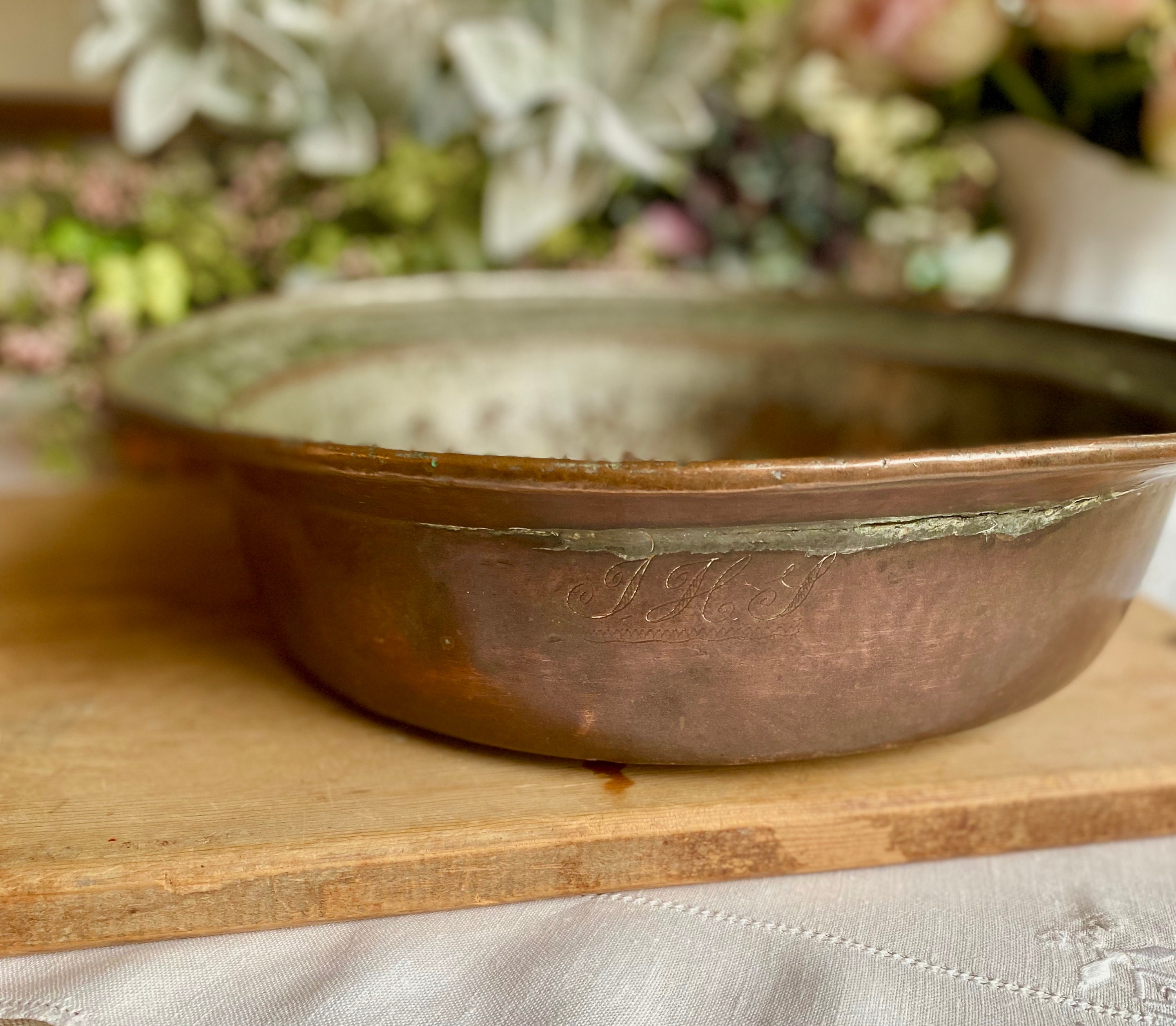 Pots & Pans Pots Old Antique Copper Engraved THS Monogram Preserve Pan ...