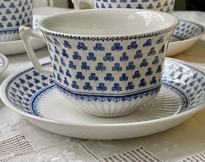 Vintage Adams BRENTWOOD Ironstone Tea Cups & Saucers Blue Clover ...