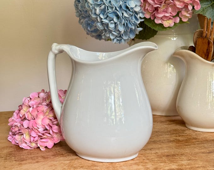 Antique Ironstone Water Pitcher: J & G Meakin Tavern Jug, Rope Handle ...