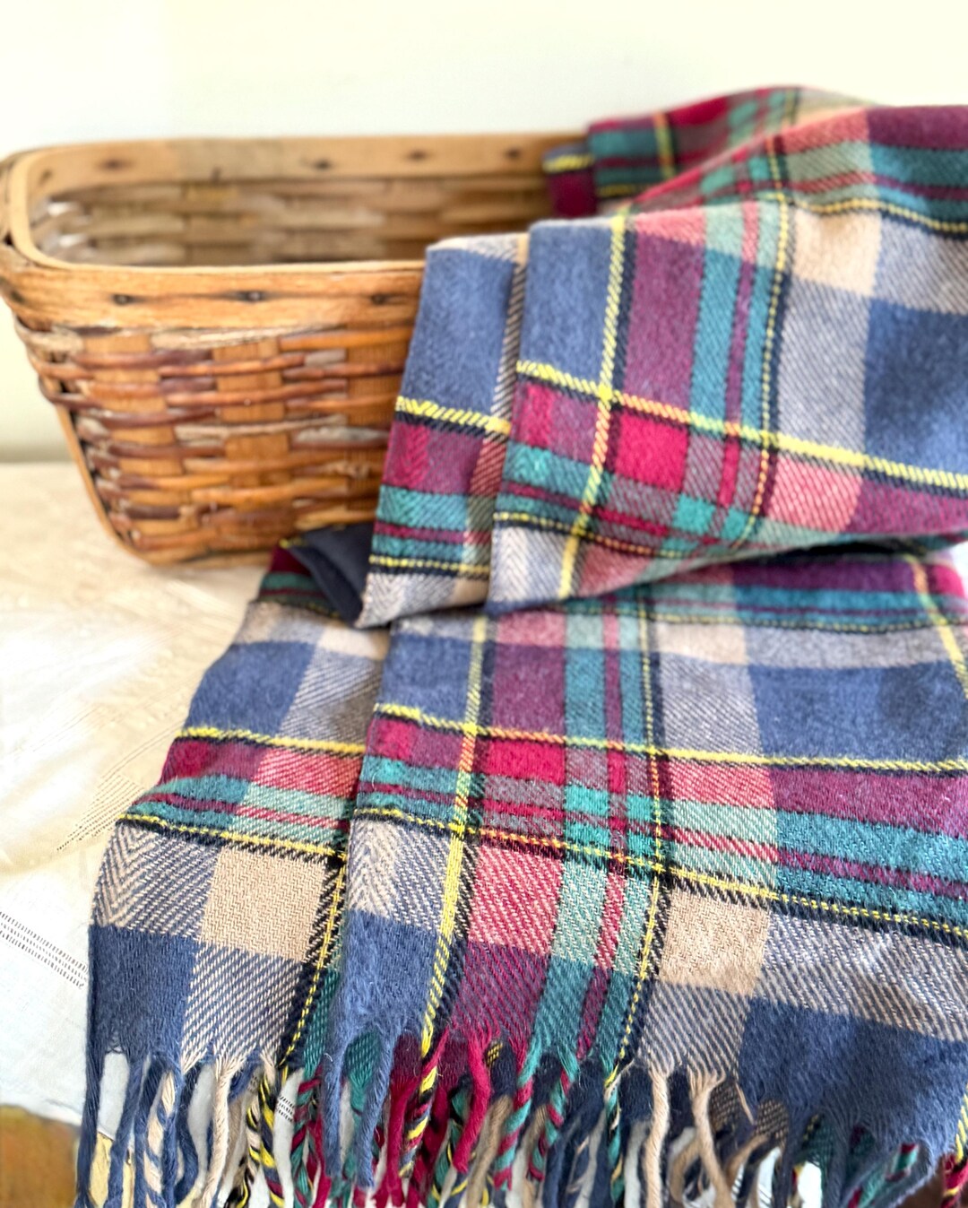 Vintage Faribault Woolen Mill Periwinkle Fuchsia Tartan Plaid 100% Pure ...