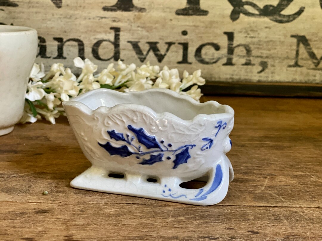 Vintage Dedham Nash Pottery Santa Sleigh Christmas Candy Sled Holder ...