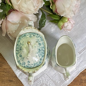 Antique Alfred Meakin GRANGE Aqua Green Daisy Flowers Transferware ...