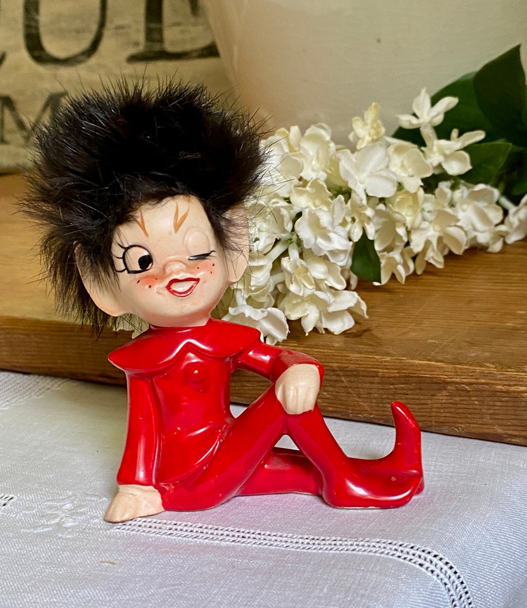 Crazy Hair Elf Red & Black Winking Pixie Fairy Rabbit Fur Hair - Etsy