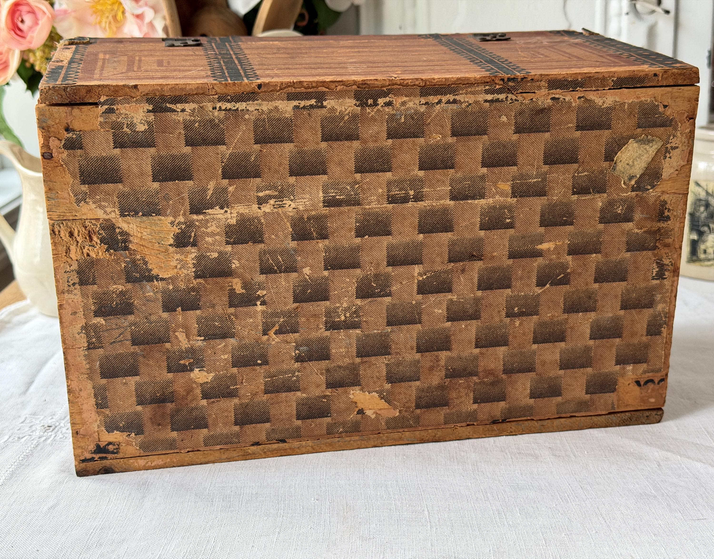 Antique Wood Treasure Chest Trunk Paper Covered Nautical Storage Box - Etsy