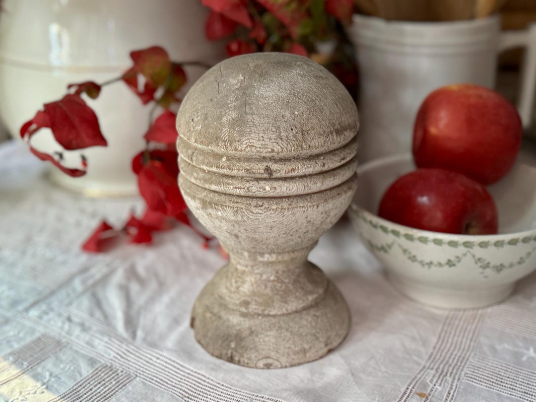 Antique Wood Old White Gray Newel Post Ball Finial Cap Architectural ...