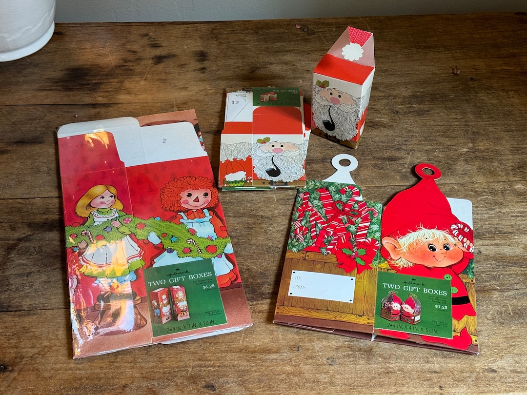 Vintage HALLMARK Christmas Santa Elf Cardboard Gift Box Set of 7 New ...