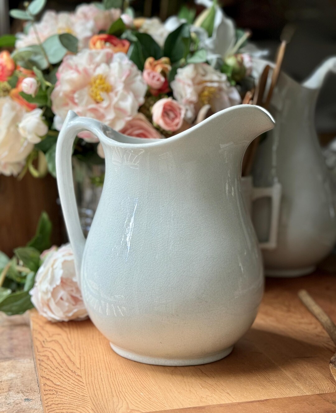 Antique Ironstone Large Water Pitcher Jug White Pottery - Etsy