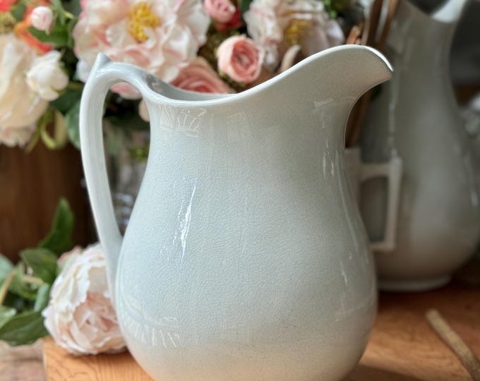 Antique Ironstone Large Water Pitcher Jug White Pottery - Etsy