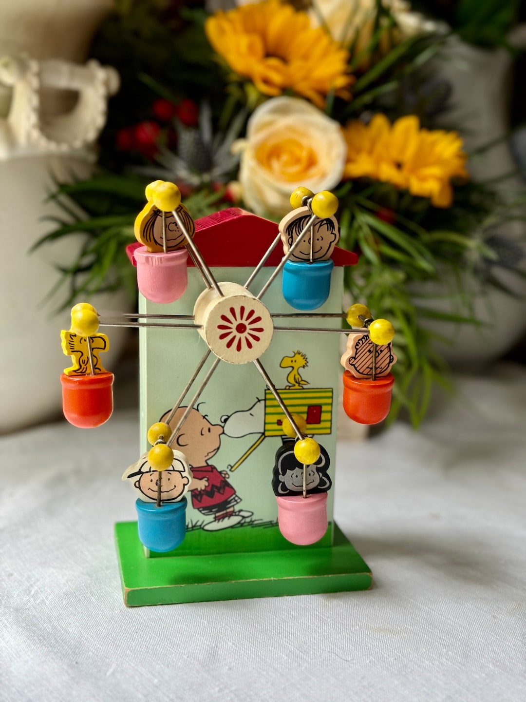 Vintage Snoopy Peanuts Gang Musical Ferris Wheel Bank Wood Spins ...