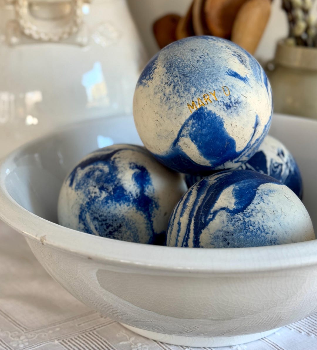 Vintage Duckpin Bowling Ball Set of 4: Blue & White Swirl Decor - Etsy
