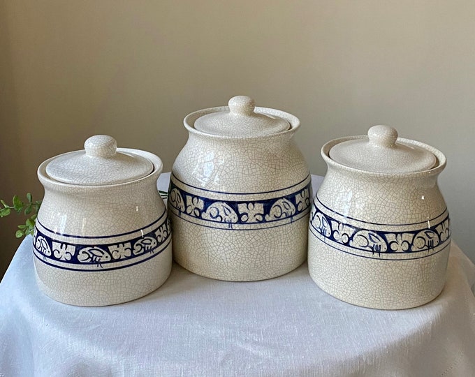 Dedham Rabbit Pottery Canister Storage Jar Cookie Container With Lid ...