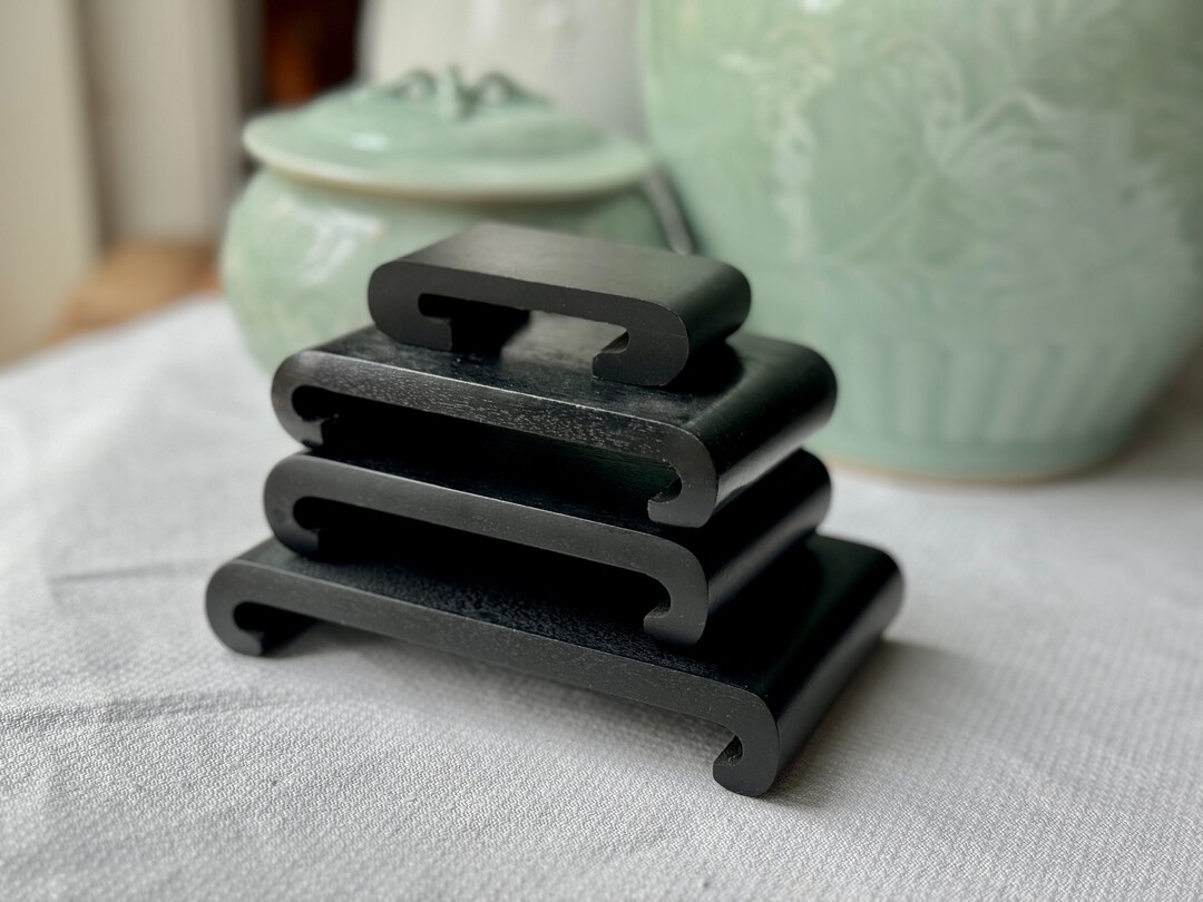 Vintage MCM Black Wood Plant Stand Risers Chinoiserie Asian Display ...