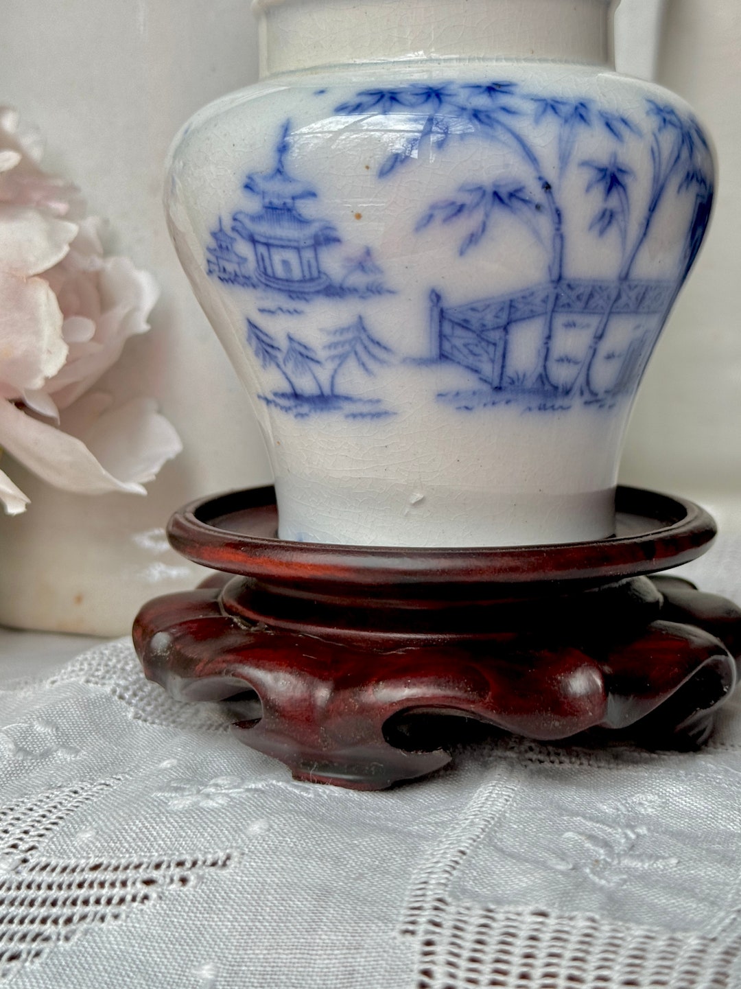 Vintage Brown Wood Round Footed Plant Stand Riser Chinoiserie Asian ...