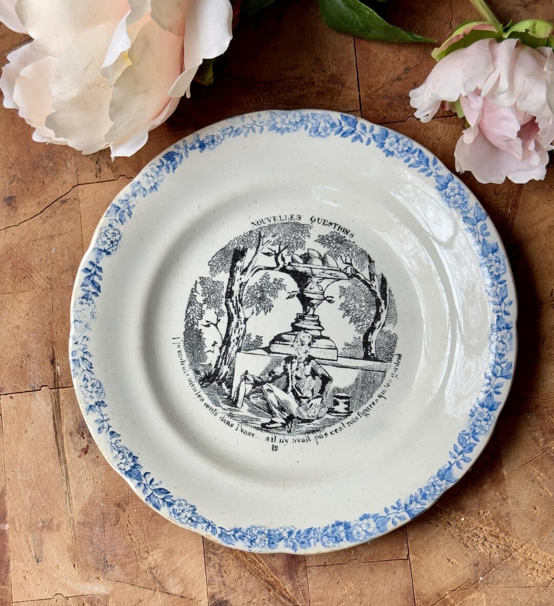 French Antique Plate 19th Century Talking Plate H.B. & Cie Farmhouse ...