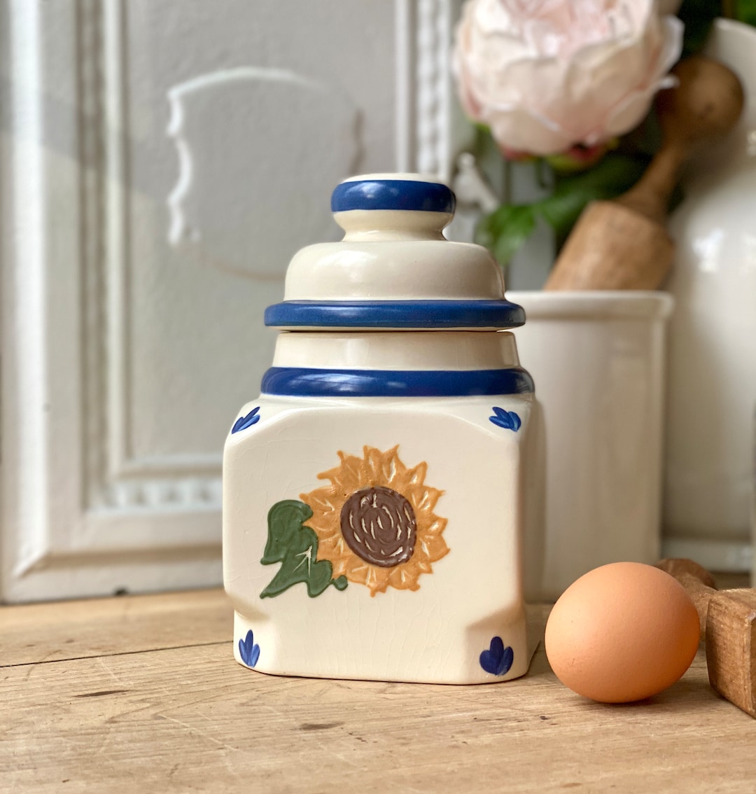 Vintage Olde Cape Cod Stoneware Pottery Canister Jar Sunflower ...